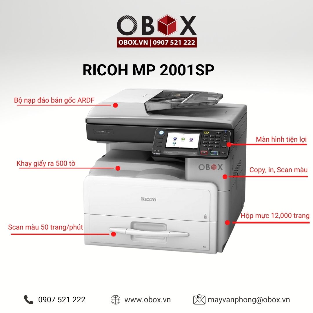 Máy Photocopy đen trắng RICOH MP 2001SP, Copy - In - Scan màu, ARDF